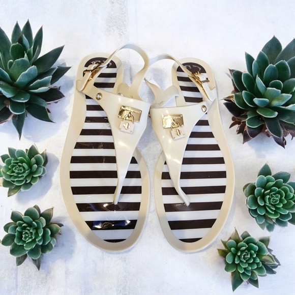 henri bendel | Shoes | Henri Bendel Ivory Striped Jelly Lock Gold Logo ...